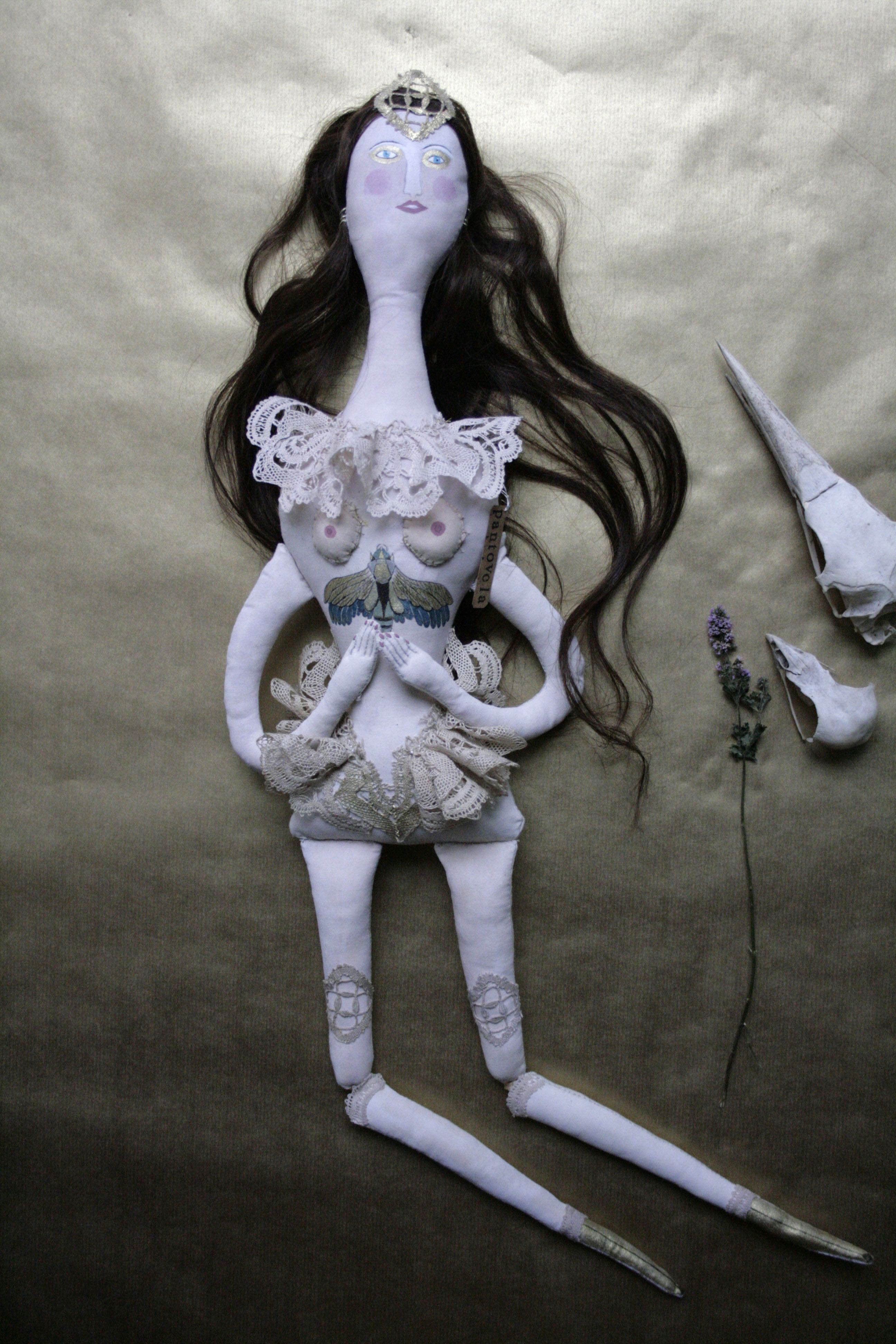 Magdalena Queen of Moths - Pantovola Textile Art, Art Dolls and Sculptures